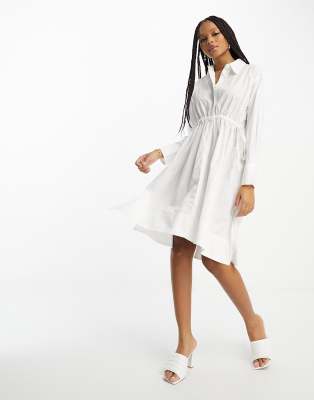 French Connection mini shirt dress with tie waist in white | ASOS