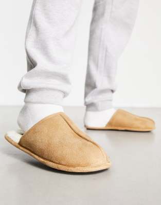 French Connection mule faux fur line slippers in beige | ASOS