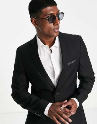 French Connection plain slim fit suit jacket in black | ASOS