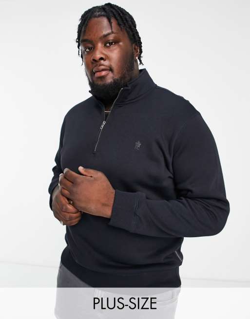 French Connection Plus half zip sweatshirt in navy | ASOS