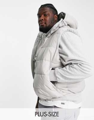 French Connection Plus puffer gilet with hood in light grey | ASOS