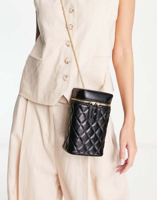 French Connection quilted long chain shoulder bag in black | ASOS