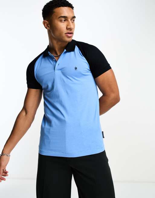French Connection raglan polo in light blue & navy | ASOS