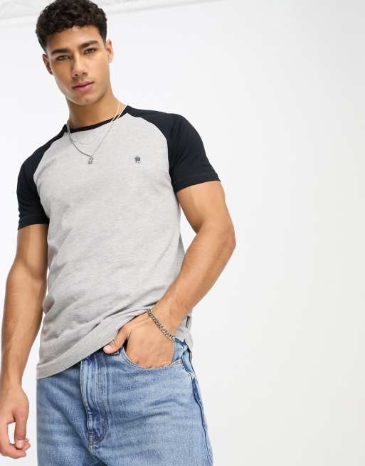 French Connection raglan t-shirt in light grey & navy | ASOS