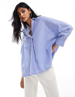 French Connection Rhodes poplin shirt in blue and white stripe | ASOS