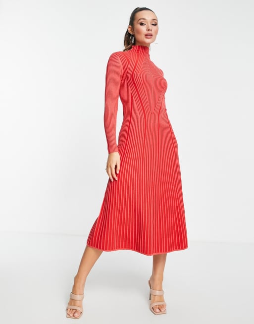 French Connection rib knitted midi dress in red | ASOS