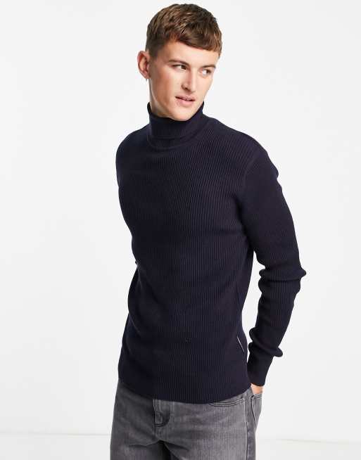 French Connection ribbed roll neck jumper in navy | ASOS