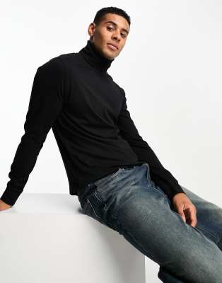 French Connection roll neck long sleeve t-shirt in black | ASOS