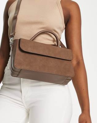 French Connection sculptural top handle bag in tan suede | ASOS