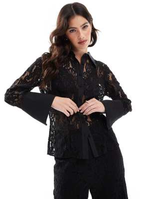 French Connection Sheer Lace Shirt In Black - Part Of A Set | ModeSens