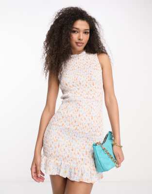French Connection Shirred Mini Dress In White Floral | ModeSens
