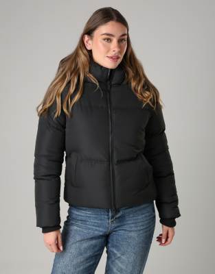 French Connection Short padded hooded puffer zip jacket in black | ASOS