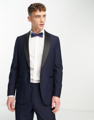 French Connection slim fit dinner suit jacket in navy with black lapels ...