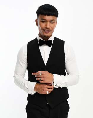 French Connection slim fit dinner suit waistcoat in black | ASOS