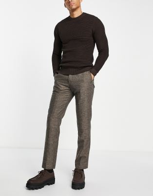 French Connection Slim Fit Herringbone Suit Pants-brown | ModeSens
