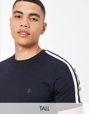 French Connection Tall shoulder tape t-shirt in navy | ASOS