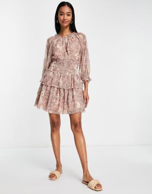 French Connection tiered mini dress in boho paisley print | ASOS