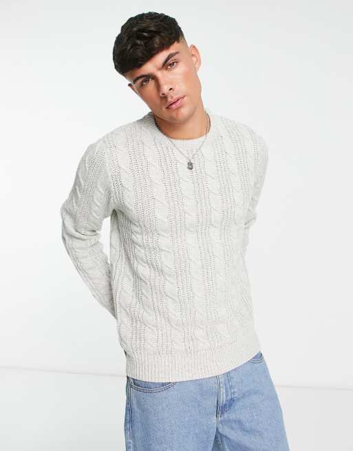 French Connection wool mix cable crew neck jumper in ecru | ASOS