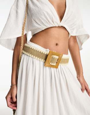 French Connection woven belt with square buckle in natural | ASOS