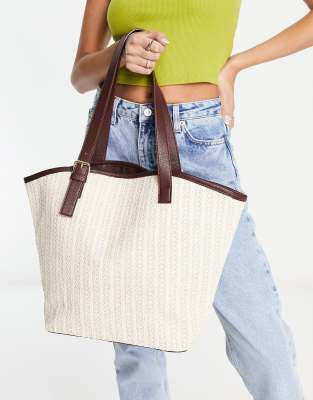 French Connection woven summer tote bag in cream | ASOS