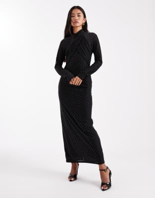 French Connection wrap front detail hotfix midi dress in black | ASOS