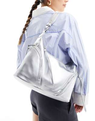French Connection zip detail shoulder bag in silver | ASOS