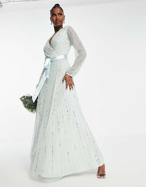 Frock And Frill - Bruidsmeisjes - Lange jurk met overslag in vaal ... Frock And Frill - Bruidsmeisjes - Lange jurk met overslag in vaal ...