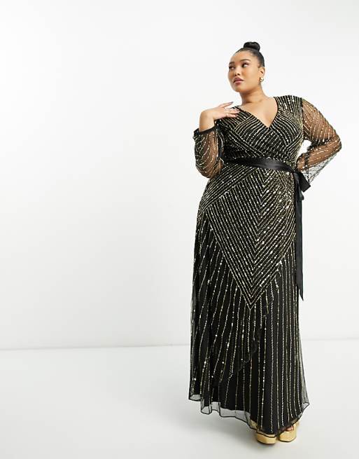 Frock And Frill Plus - Bruidsmeisjes - Lange jurk met overslag in zwart ... Frock And Frill Plus - Bruidsmeisjes - Lange jurk met overslag in zwart ...
