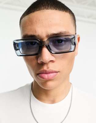 Gafas de sol azules con montura rectangular biselada extragrande y ...