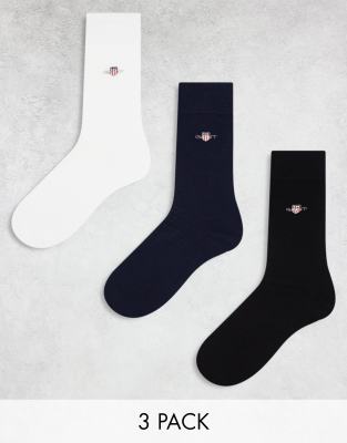 GANT 3 pack socks in black white navy with logo | ASOS