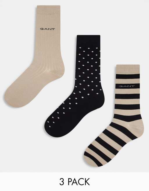 GANT 3 pack socks in cream polka dot and stripe with logo | ASOS