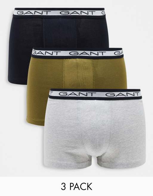 Gant 3 pack trunks in black, grey, green | ASOS