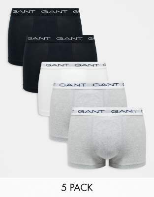 GANT 5 pack logo waistband trunks in white/grey/black | ASOS