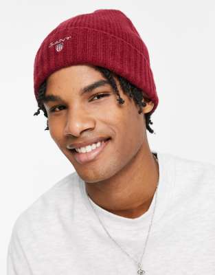 Gant - Bonnet doublé en laine avec logo - Rouge bordeaux | ASOS