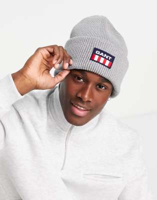 Gant - Bonnet en laine avec écusson blason vintage - Gris | ASOS