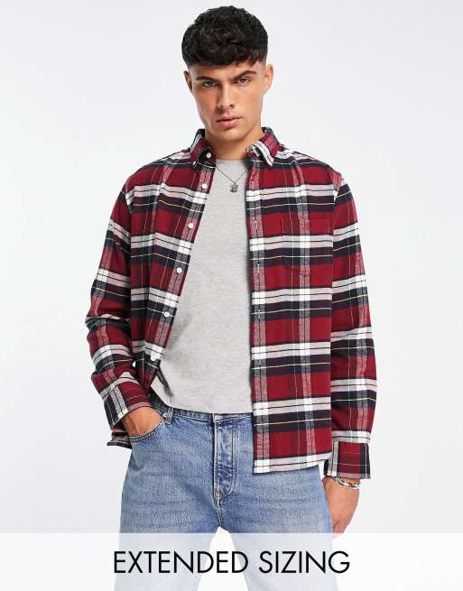 GANT check flannel regular fit shirt in dark red | ASOS