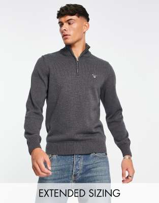 GANT – Icon – Schwerer Baumwoll-Strickpullover in Anthrazit meliert mit ...