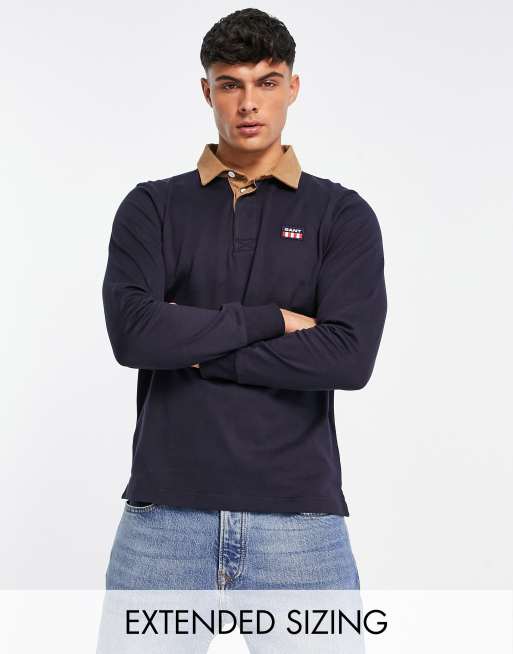 GANT logo cord collar heavy rugby polo in navy | ASOS