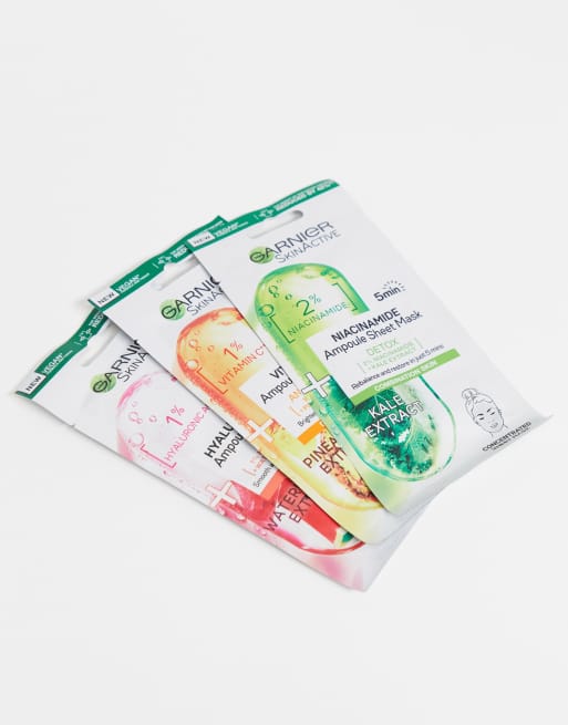 Garnier SkinActive Ampoule Sheet Mask Set of 3 | ASOS