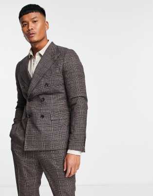 Devils Advocate Double Breasted Slim Fit Plaid Suit Jacket-brown | ModeSens