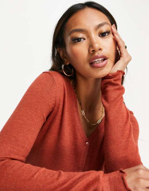 Gianni Feraud lettuce hem cardigan in rust | ASOS