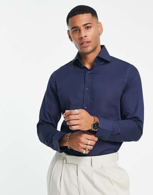 Gianni Feraud slim fit shirt in navy | ASOS
