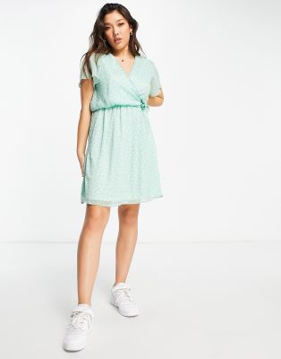 Gilli angel sleeve polka dot wrap dress in mint | ASOS