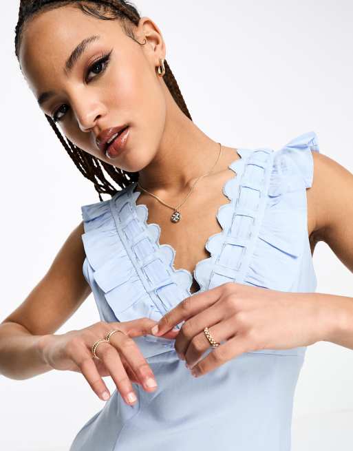 Gilli ruffle front mini dress in blue | ASOS