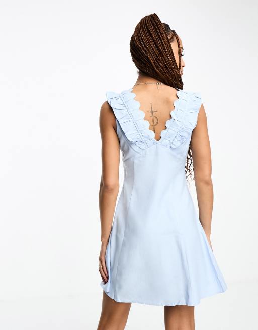 Gilli ruffle front mini dress in blue | ASOS