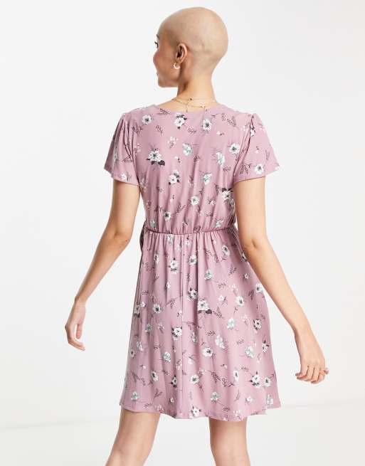 Gilli wrap front floral print dress in mauve | ASOS