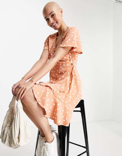 Gilli Wrap Front Frill Mini Dress In Orange Asos