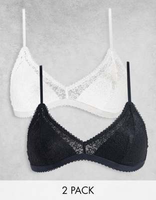 Gilly Hicks 2 pack lace daisy bralettes in black and white | ASOS