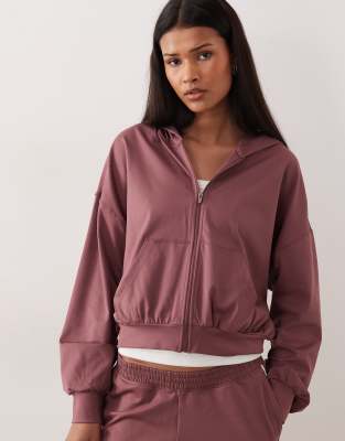Gilly Hicks slouchy crop full zip hoodie co-ord in rose brown | ASOS