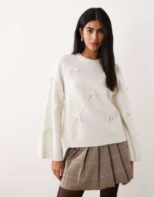 Gina Tricot - Pull en maille avec nœuds - Crème | ASOS